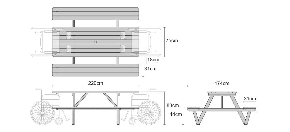 Teak Wheelchair Accessible Picnic Table - 2.2m