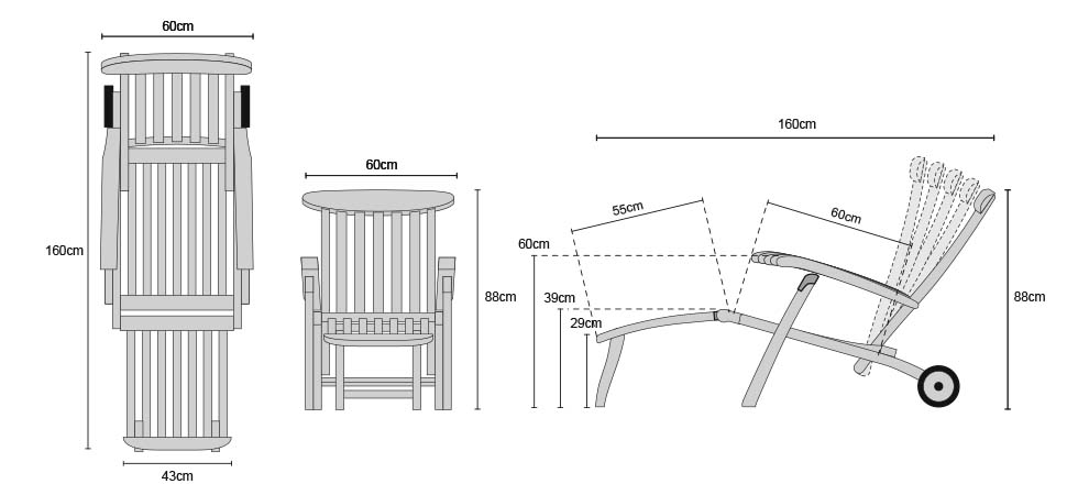 Teak Garden Steamer Chair with Wheels